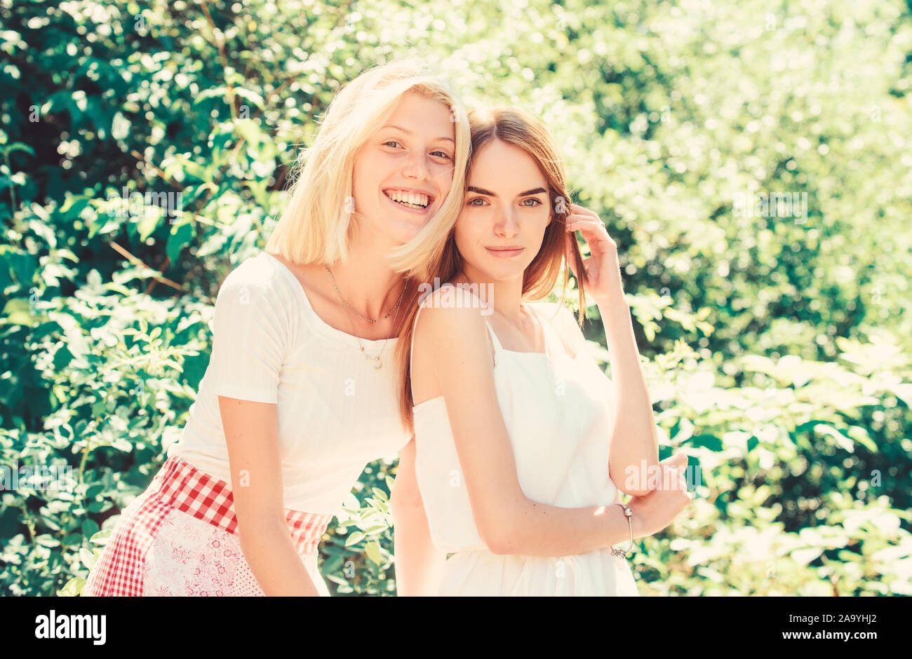 Girls friends nature background. Friendly close relations. Revelation ...