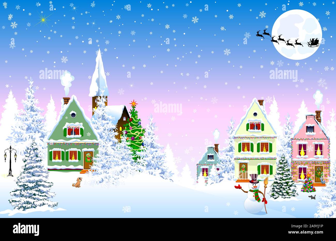 Christmas rural church Stock Vector Images - Alamy
