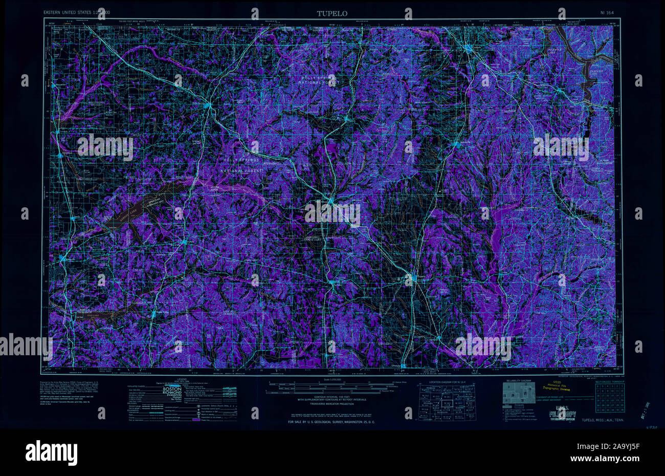 USGS TOPO Map Mississippi MS Tupelo 337278 1958 250000 Inverted ...
