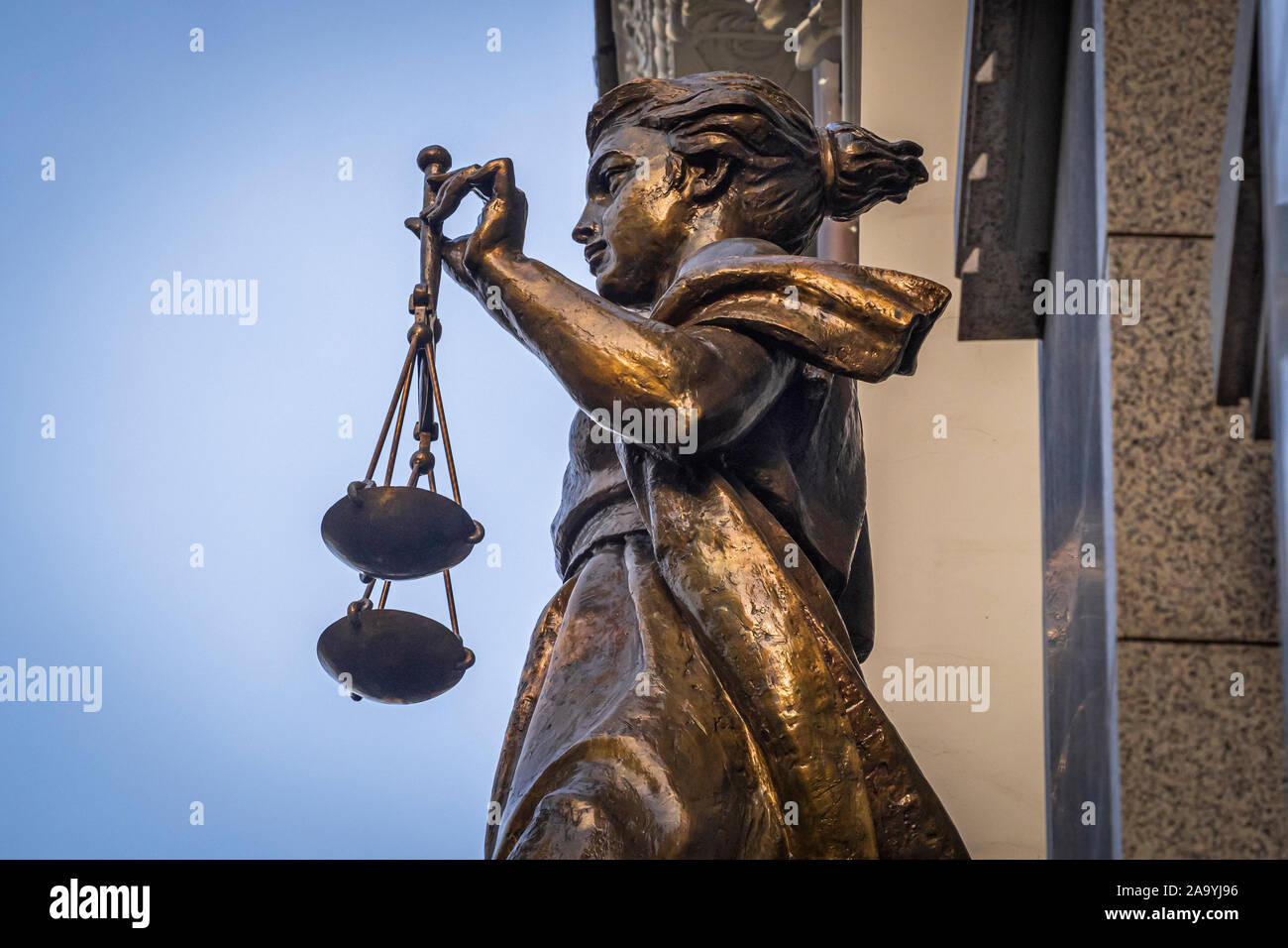 Russia, Moscow. A statue of Themis outside the Russian Supreme Court ...