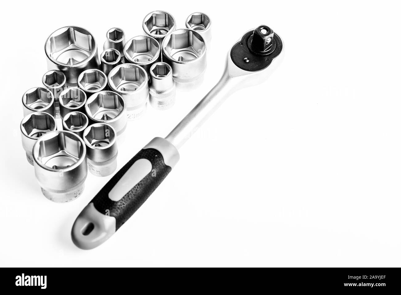 Universal socket set white background isolated. Crafts and repair. Knob ...