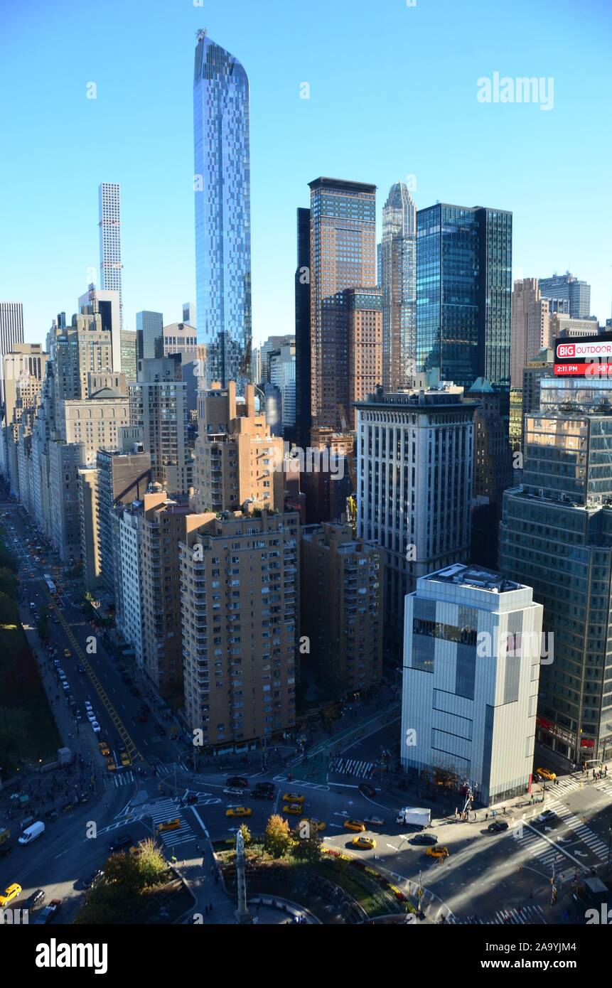 New York City Manhattan midtown view with skyscrapers and blue sky in ...