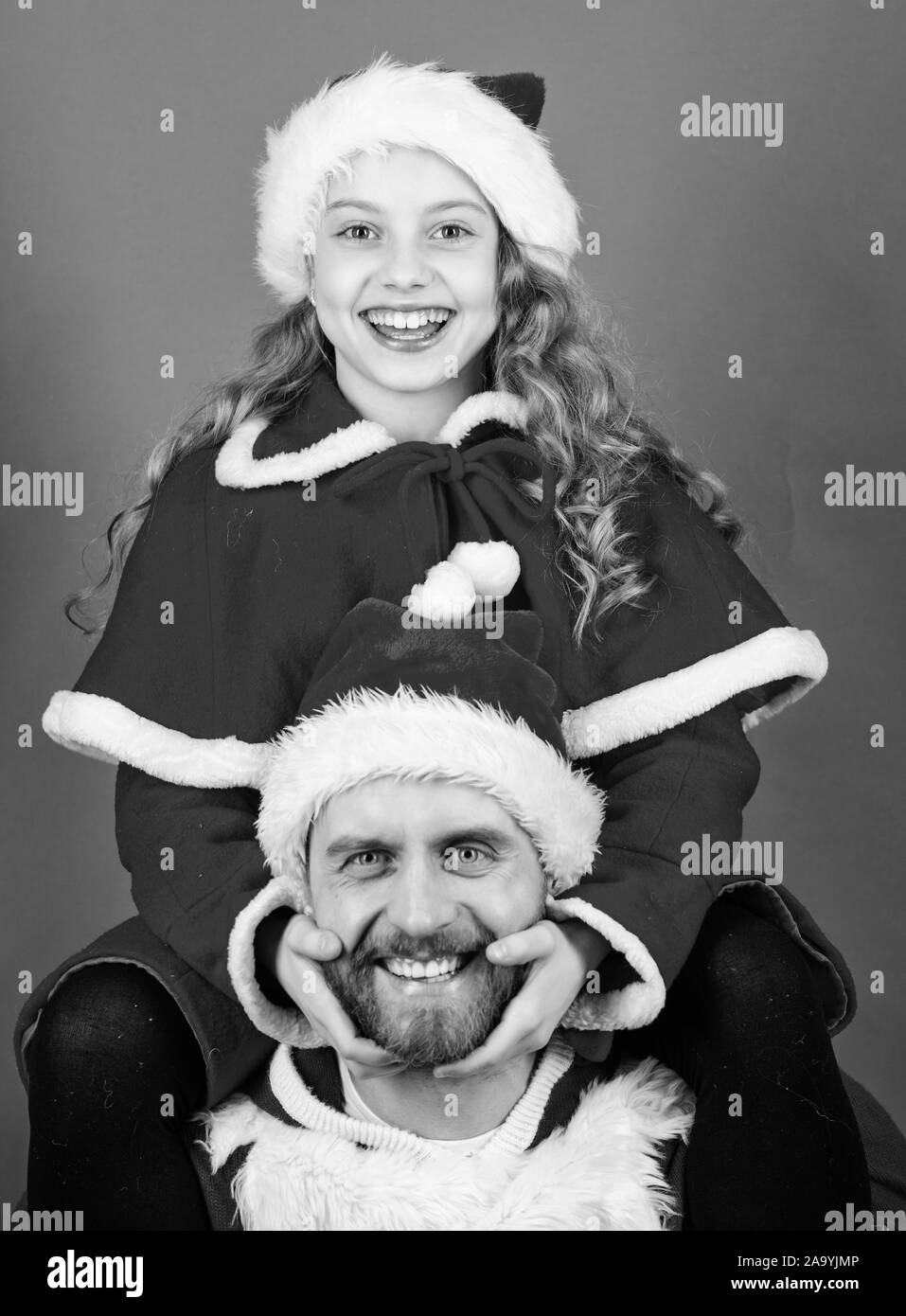 Happy childhood. Christmas family holiday. Father christmas concept ...