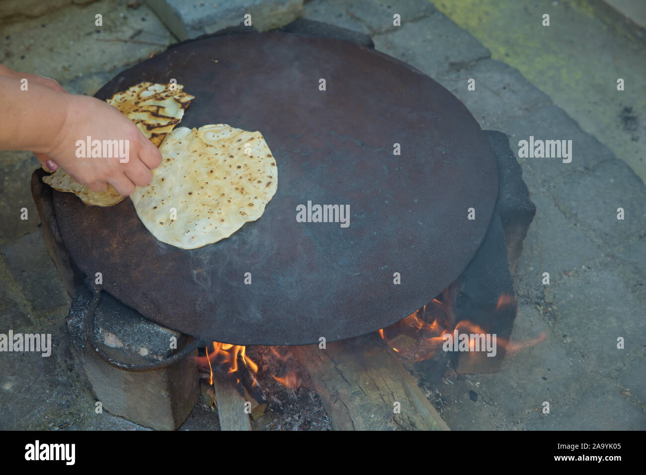 outdoor oven Traditional way of baking bread , Tava, Tabun oven Arabic ...