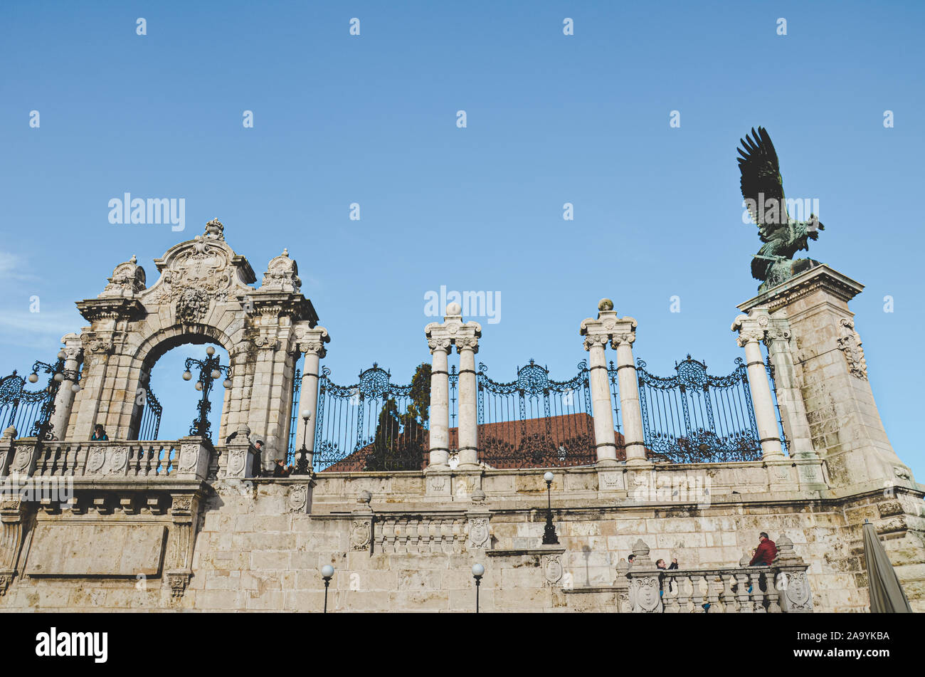 Budapest, Hungary - Nov 6, 2019: Statue of the mythological bird Turul ...