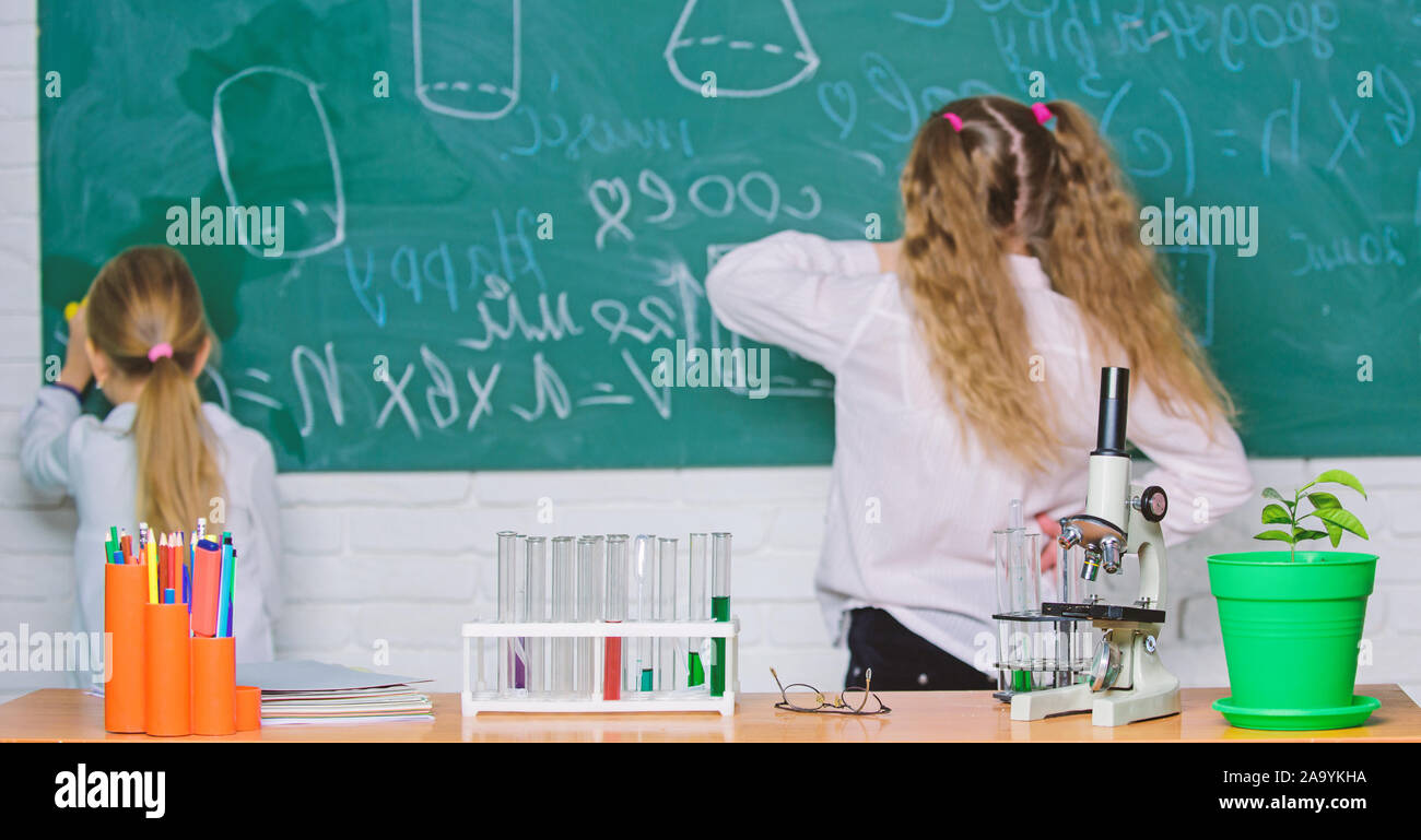 We have got chemistry. Lab school classroom. School children in science ...