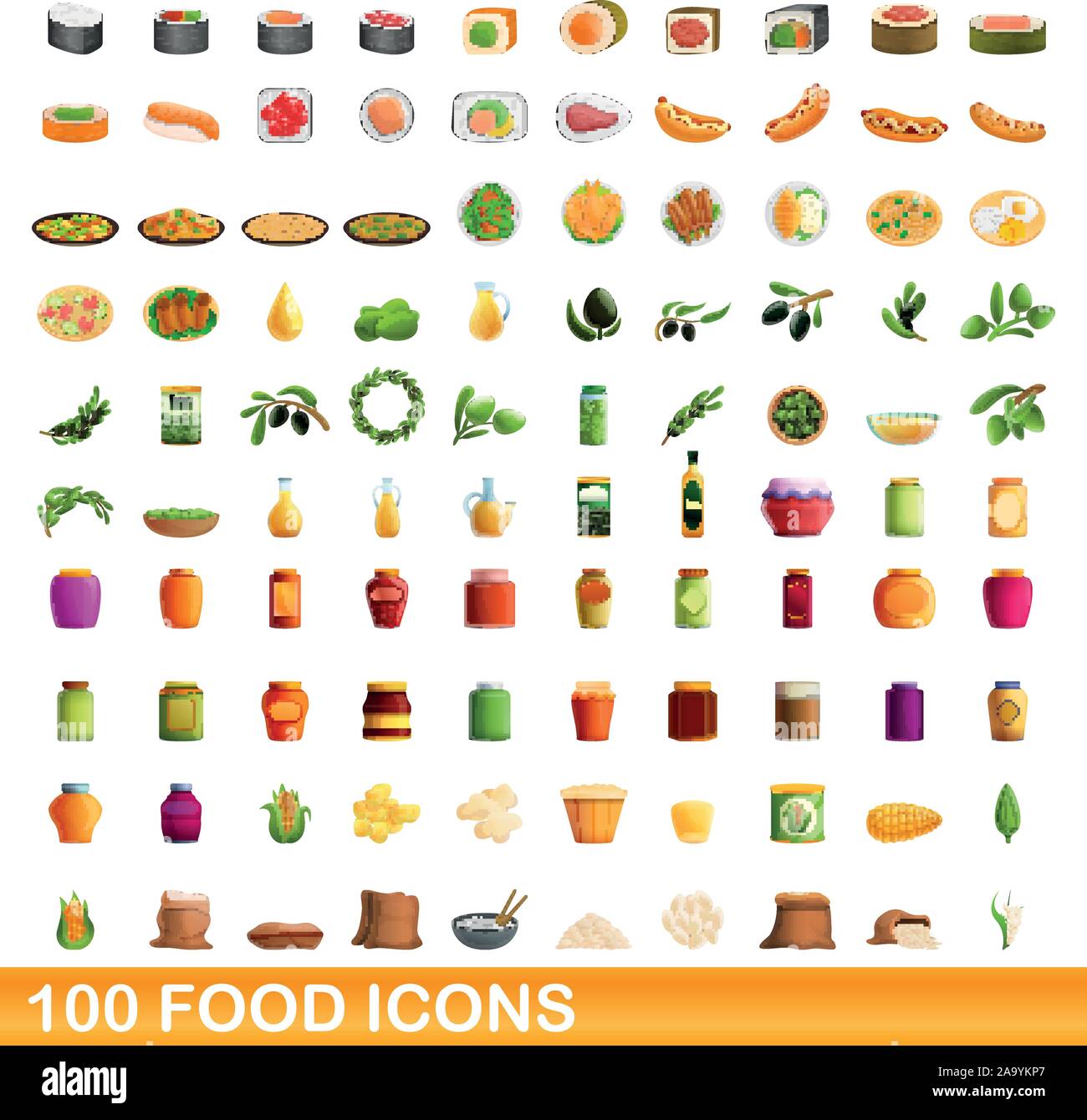 100 food icons set. Cartoon illustration of 100 food icons vector set ...