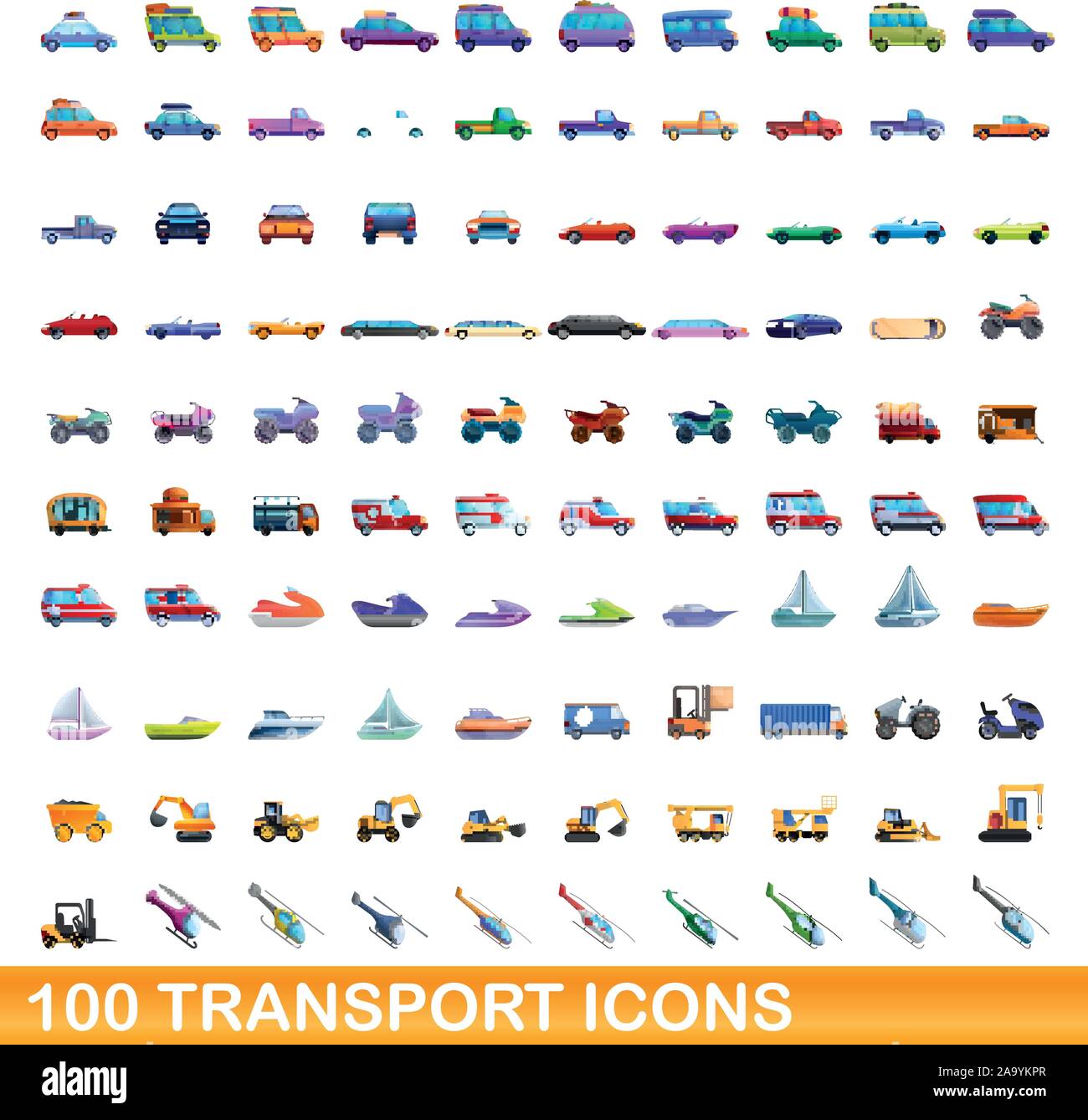 100 transport icons set. Cartoon illustration of 100 transport icons ...