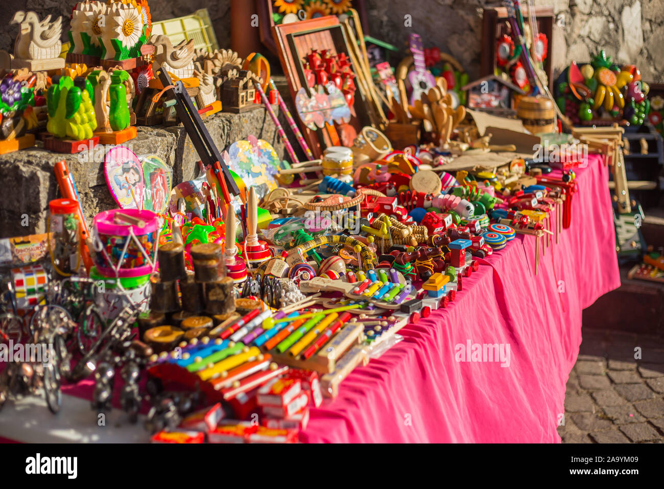 Sell of beautiful colorful mexican toys in Xohimilco, Mexico Stock ...