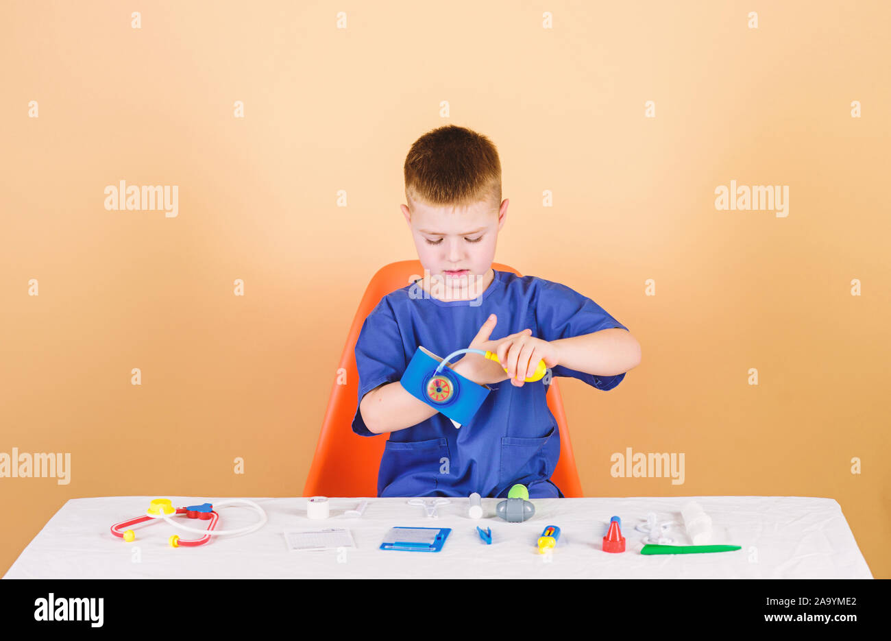 Medical examination. Medical education. Play game. Boy cute child ...