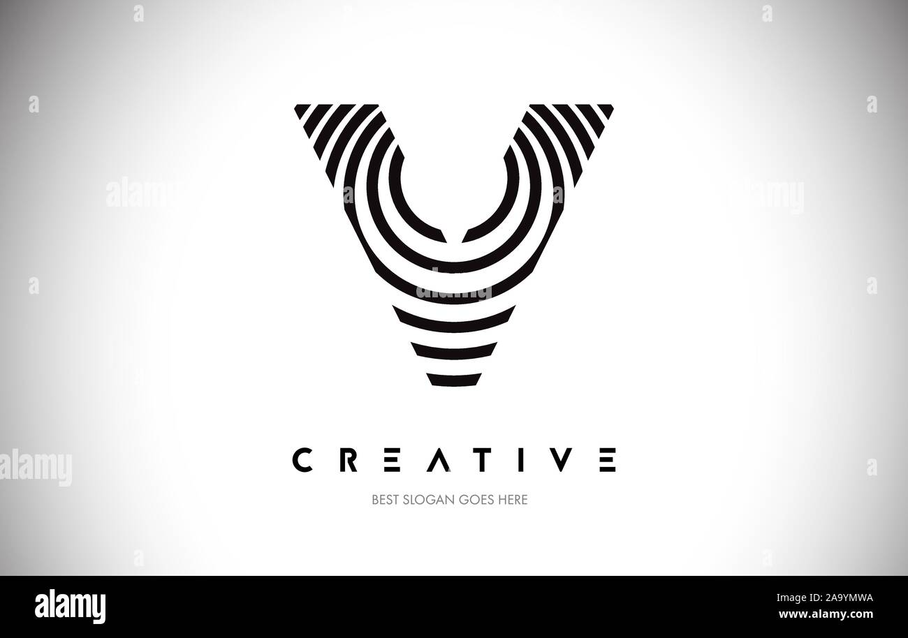 V Lines Warp Logo Design.Vector Letter Icon Made with Circular Lines ...