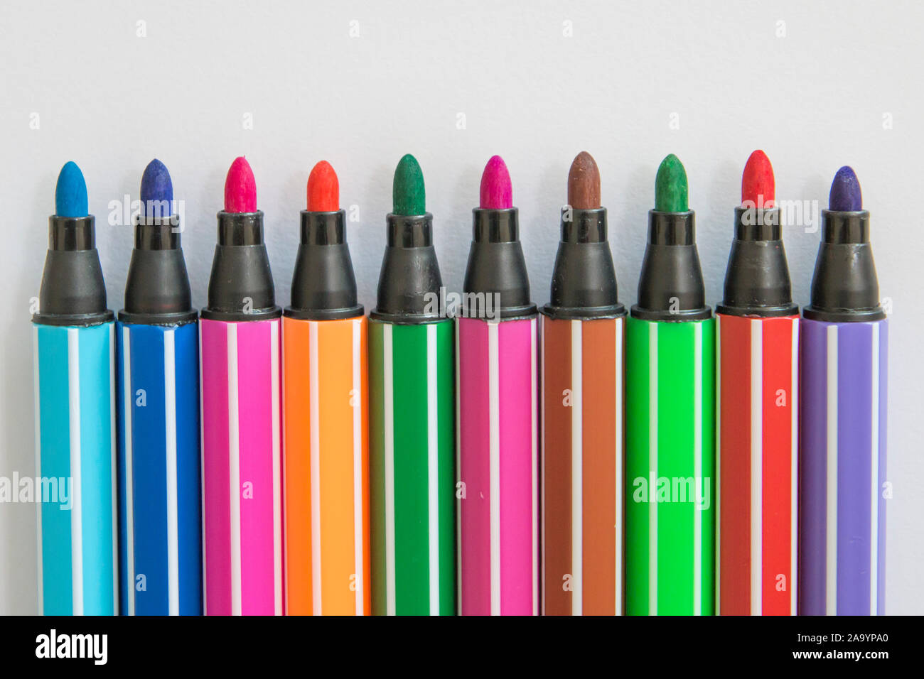 Colored felt pens, white background Stock Photo - Alamy