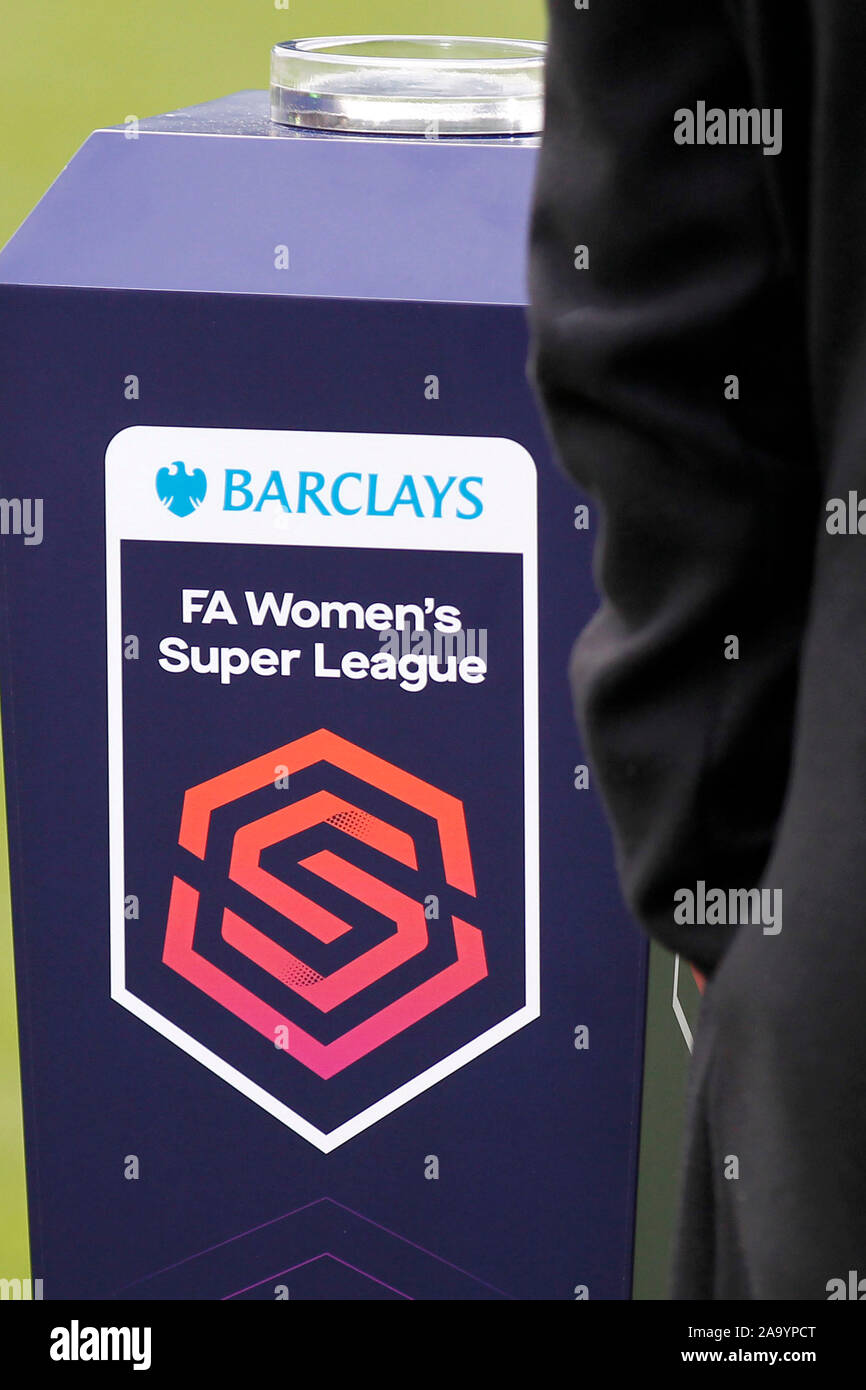 Kingston, UK. 17th Nov, 2019. The FA WSL livery on display during the ...