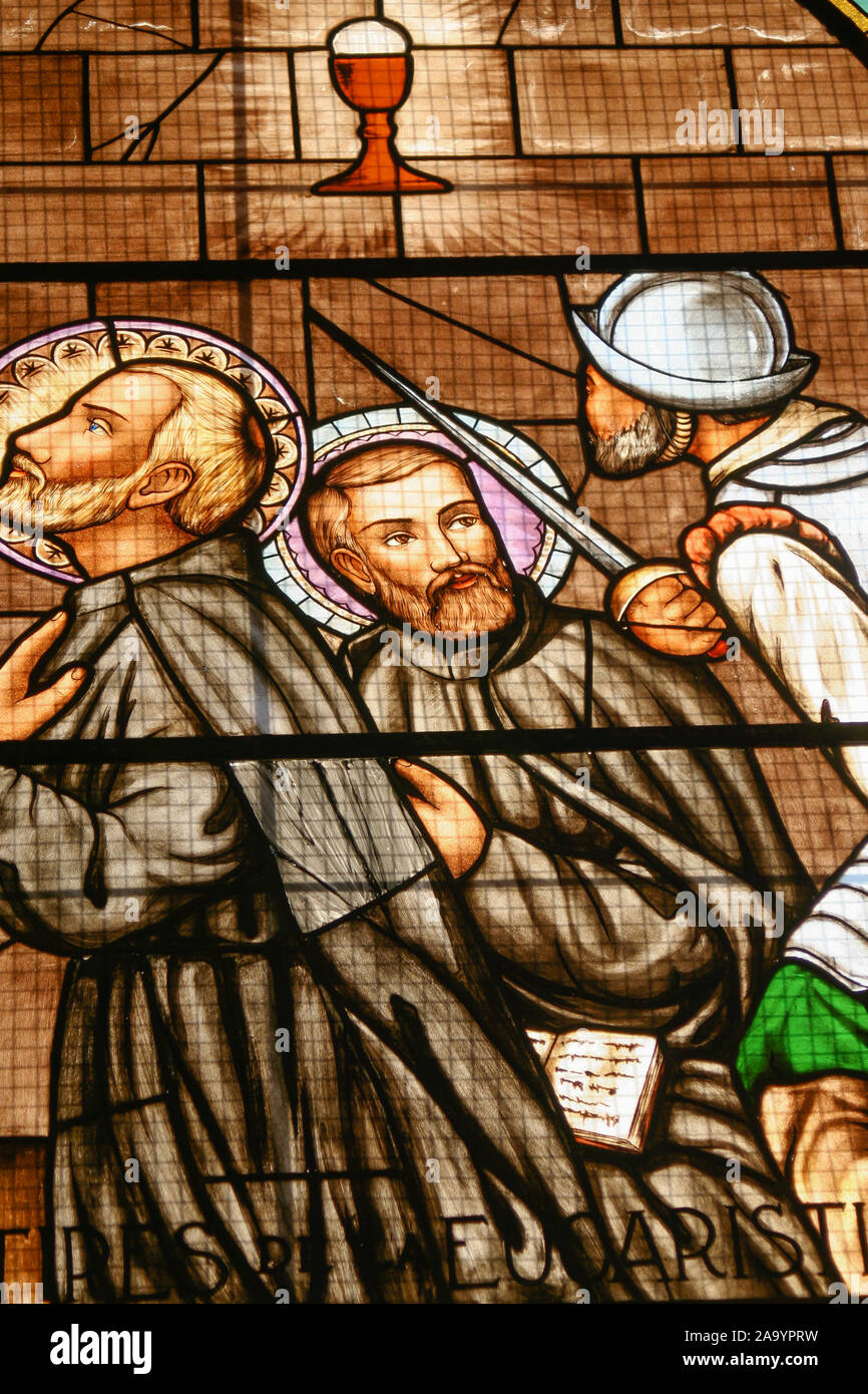 Stained glass, saints and roman soldiers Stock Photo - Alamy