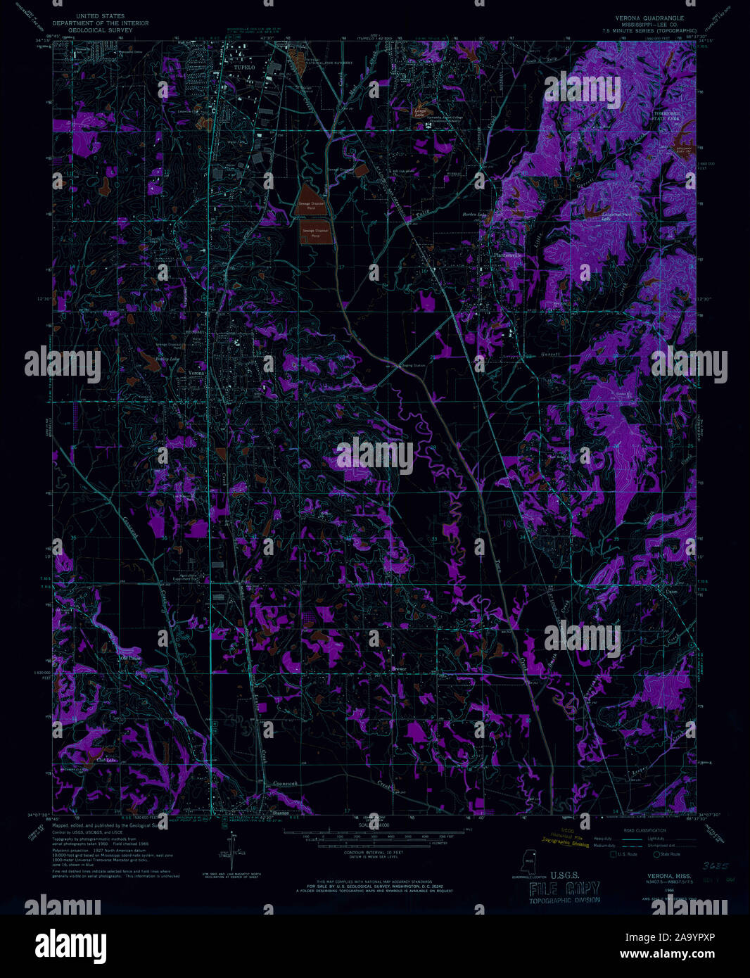 USGS TOPO Map Mississippi MS Verona 336643 1966 24000 Inverted ...
