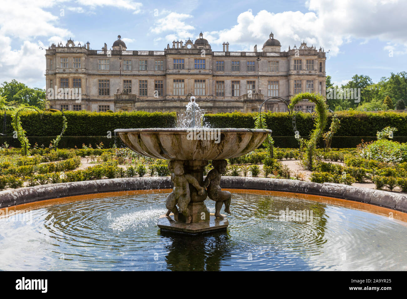 Fountain in the garden in Longleat House, Wiltshire, England, UK Stock ...