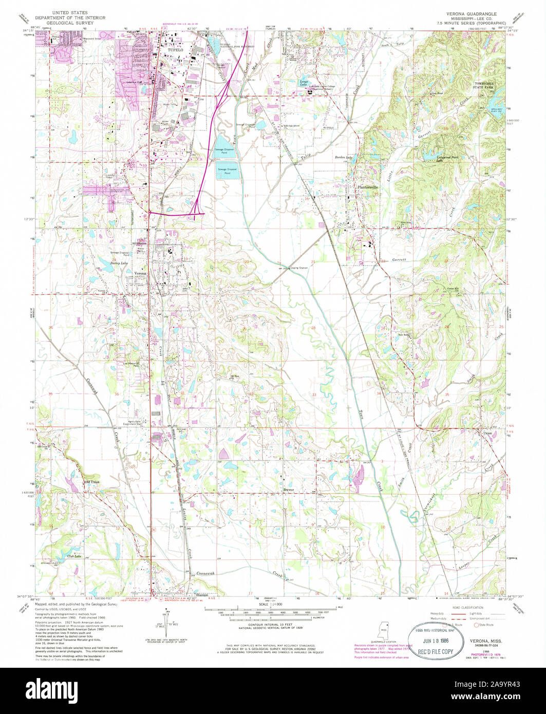USGS TOPO Map Mississippi MS Verona 336645 1966 24000 Restoration Stock ...