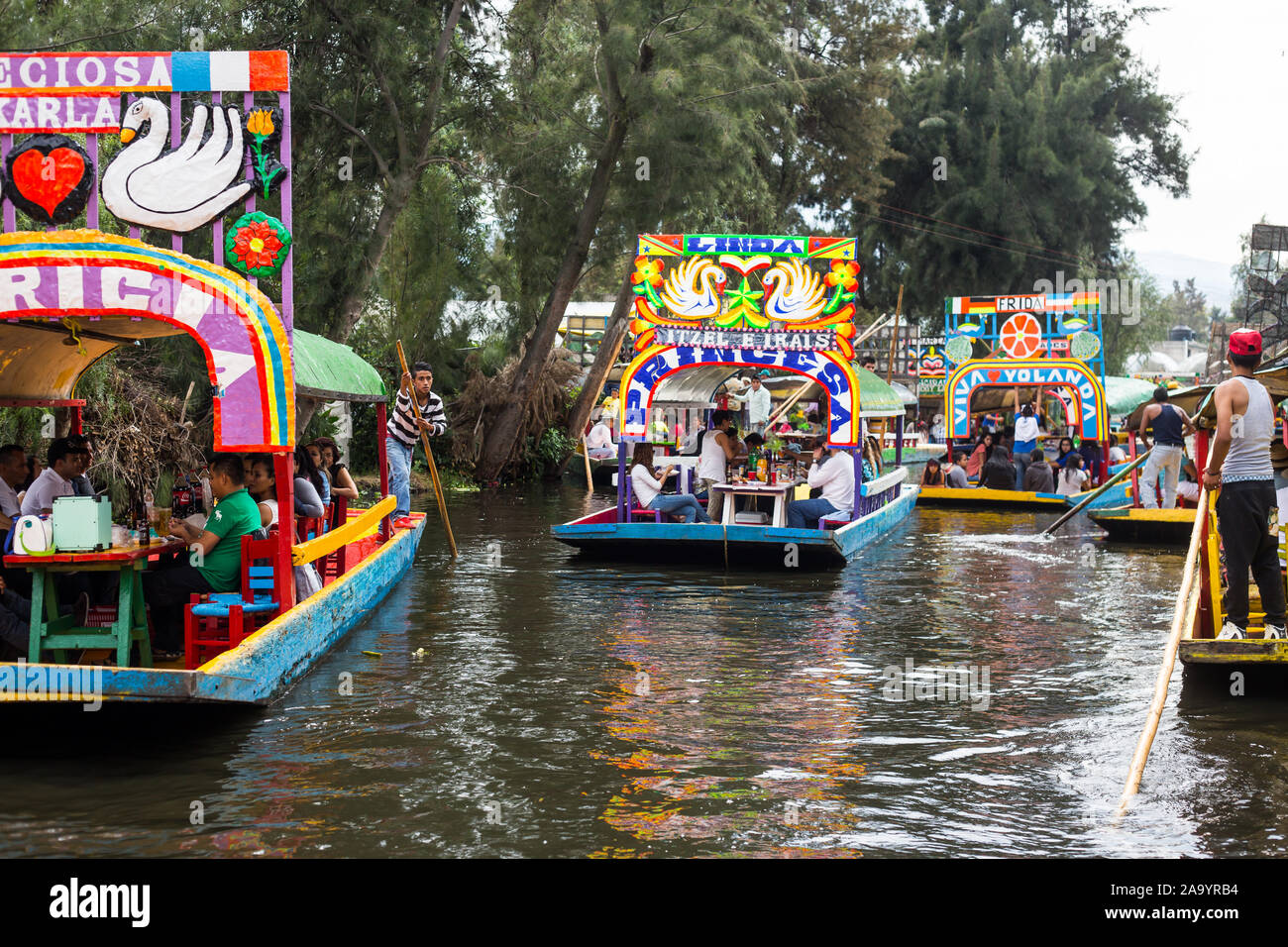 Mexico City, Mexico, August.22. 2015: Colourful Mexican gondolas at ...