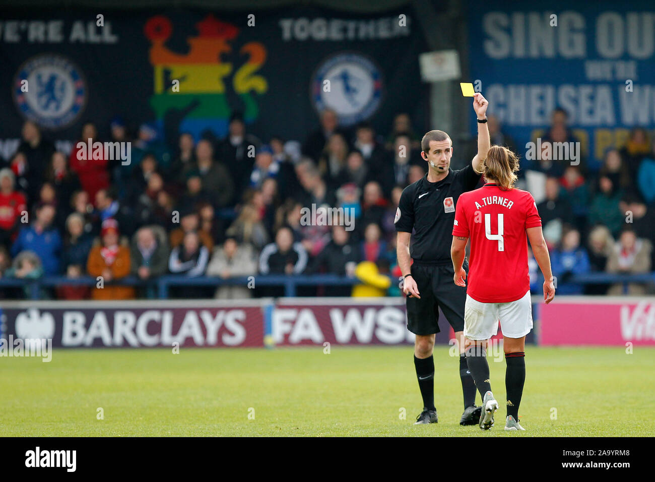 Kingston, UK. 17th Nov, 2019. Referee, Jack Packman issues a yellow ...