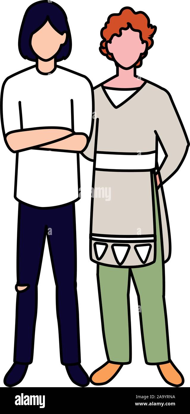 men standing faceless with different poses on white background vector ...