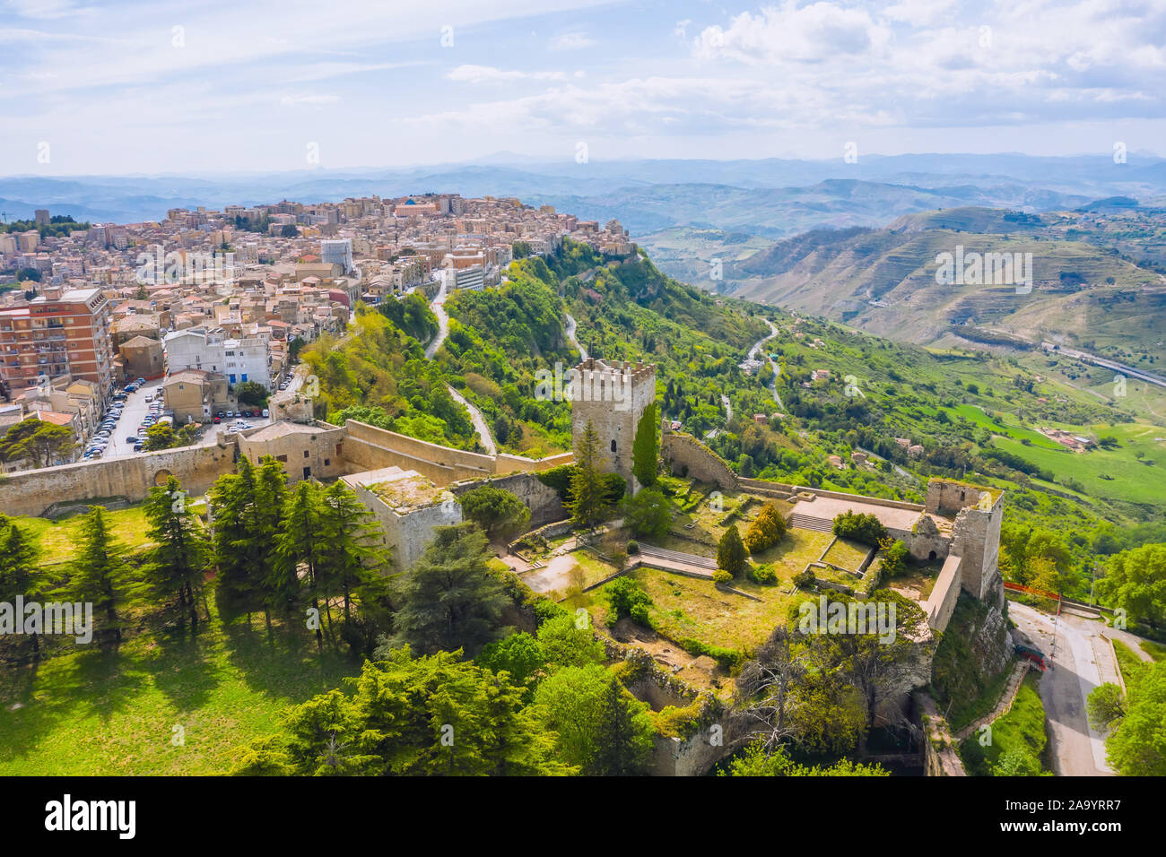 Castello di Lombardia Lombardy Castle aerial view in Enna, Sicily ...