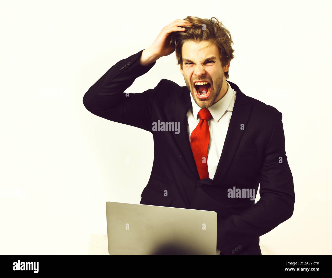 Bearded man, short beard. Caucasian stylish shouting business man with ...