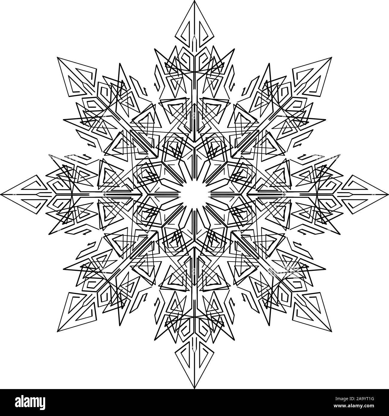 Vector pen and ink drawing of snow flake shape, round ornamental ...