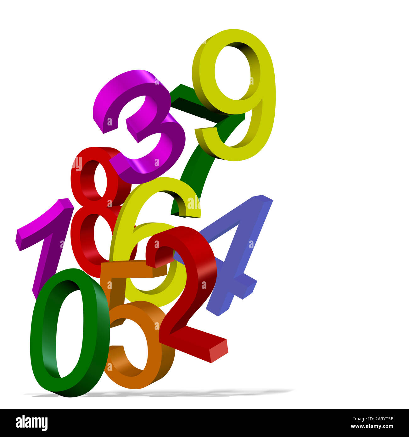 Colorful numbers, in mess against white background, 3d illustration ...