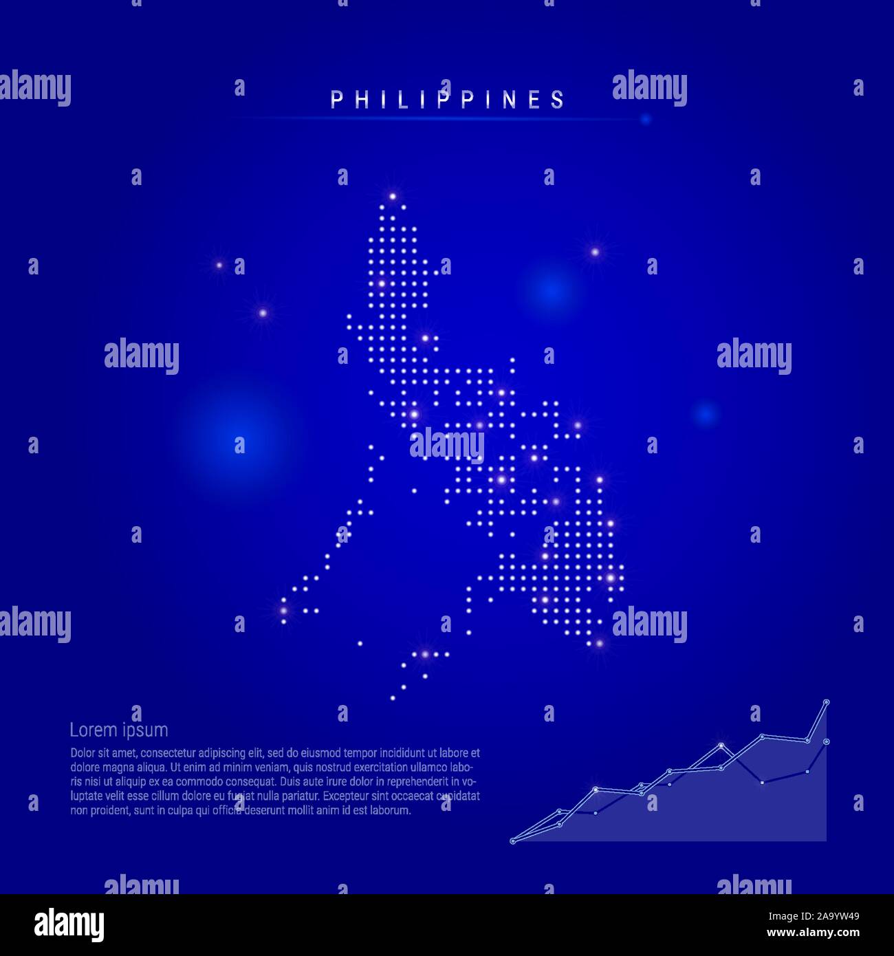 Philippines illuminated map with glowing dots. Infographics elements ...