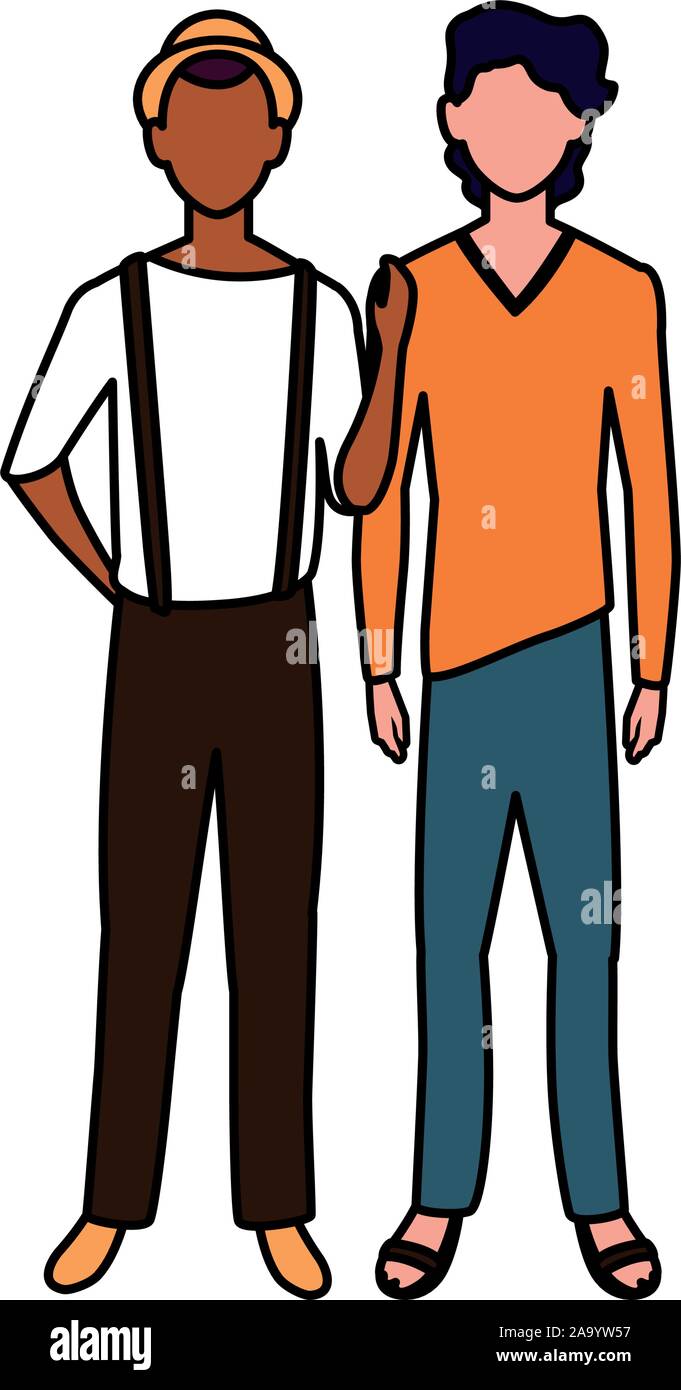 men standing faceless with different poses on white background vector ...