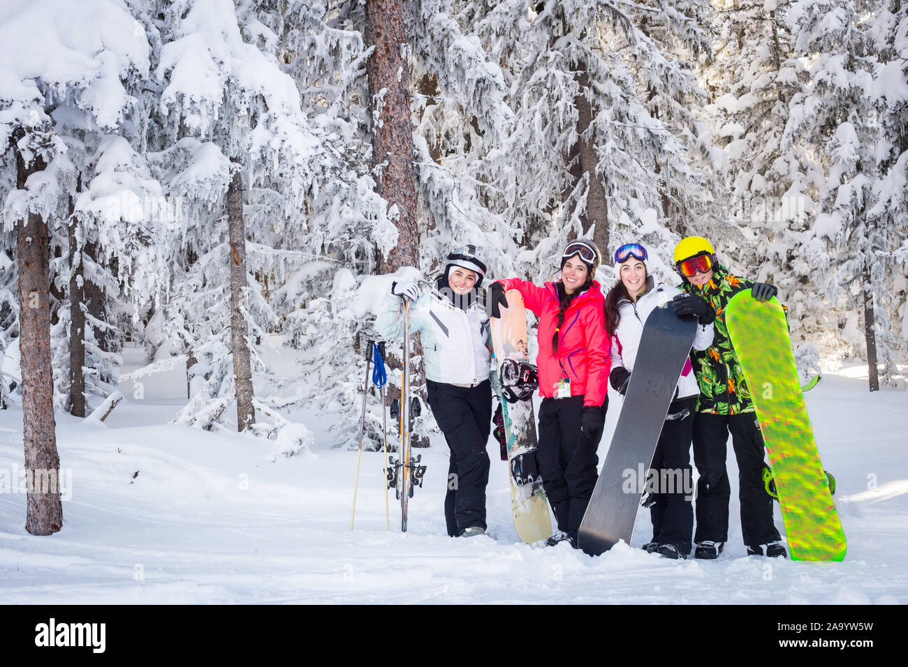 Friends on the ski slopes Stock Photo - Alamy