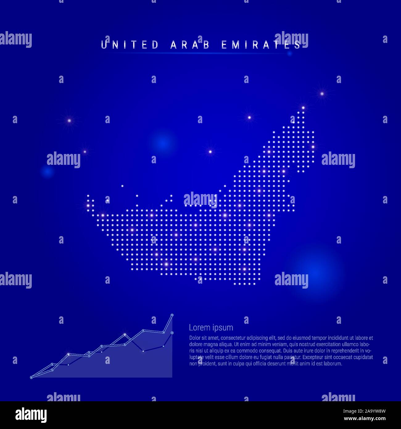 United Arab Emirates illuminated map with glowing dots. Infographics ...