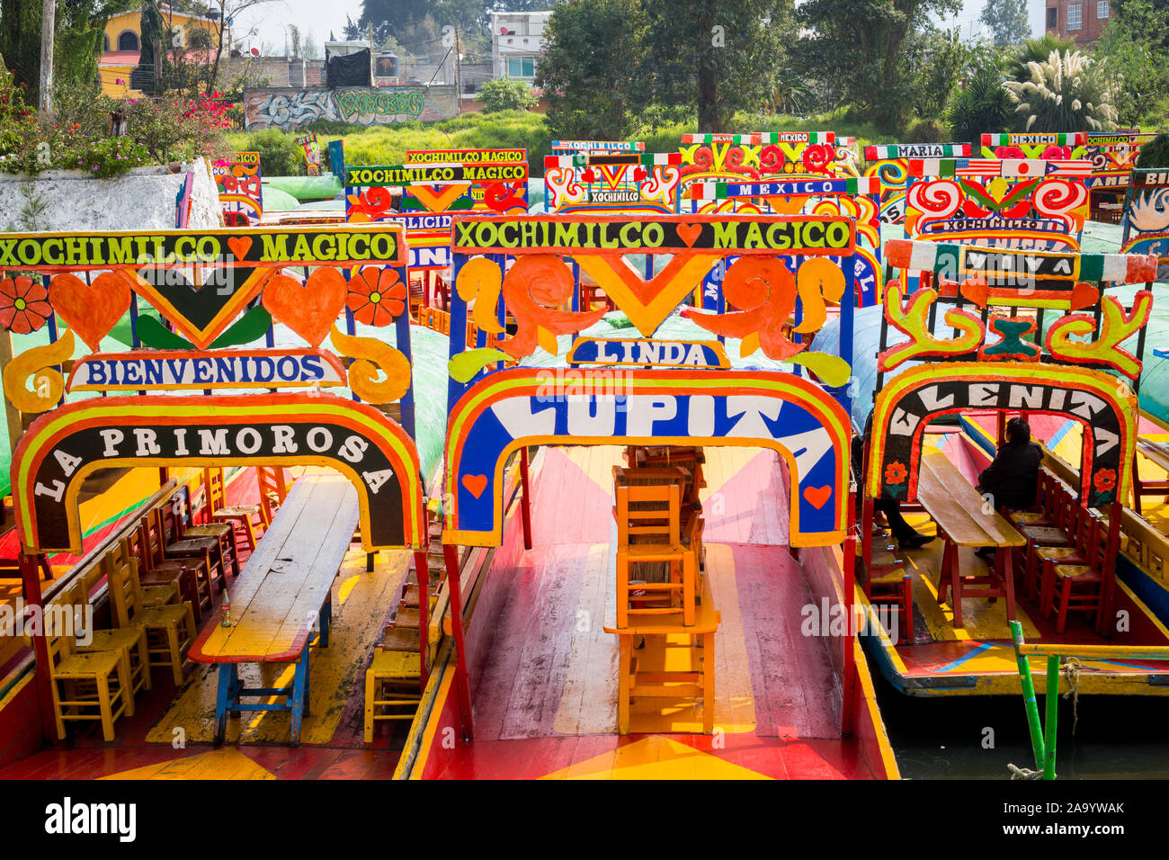Colorful traditional mexican boats trajineras Stock Photo - Alamy