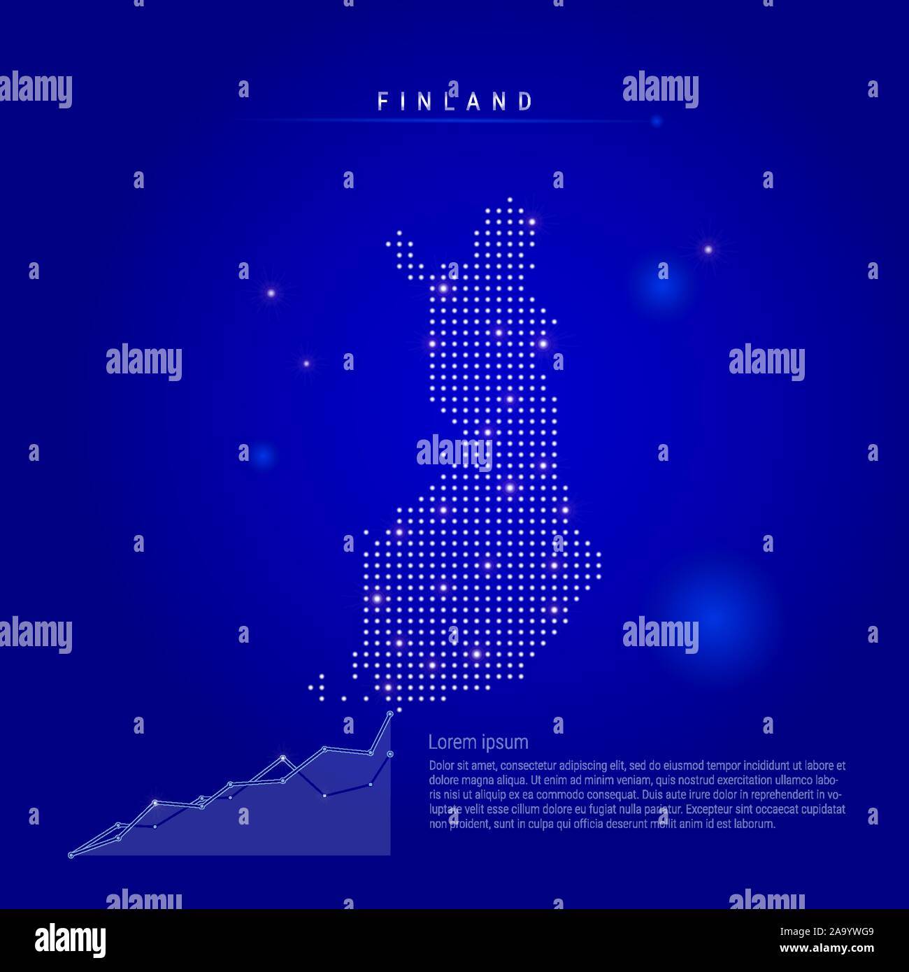 Finland illuminated map with glowing dots. Infographics elements. Dark ...