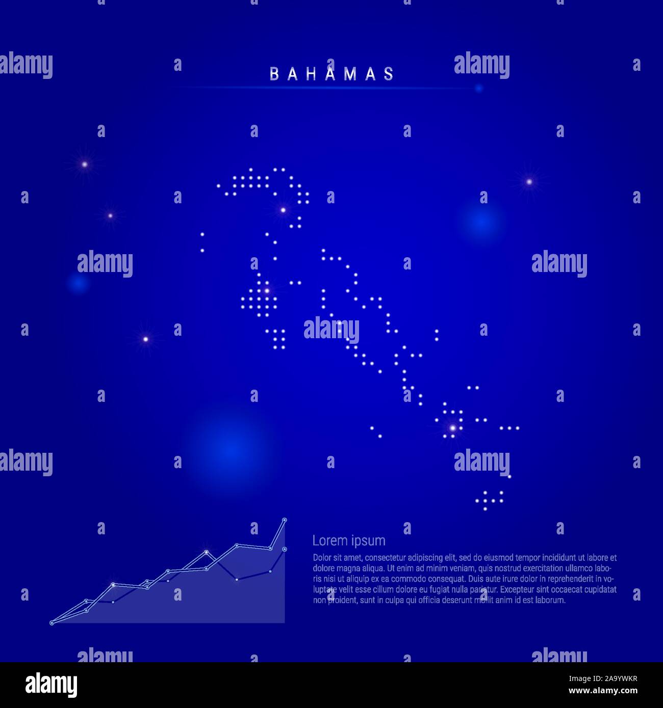 Bahamas illuminated map with glowing dots. Infographics elements. Dark ...