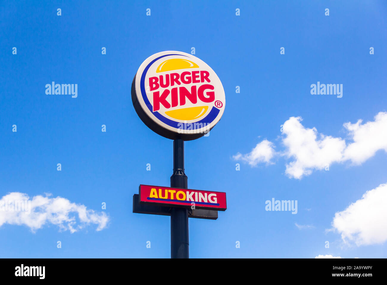 Fast food restaurant chain Burger King (BK) logo seen in Pedro Juan ...