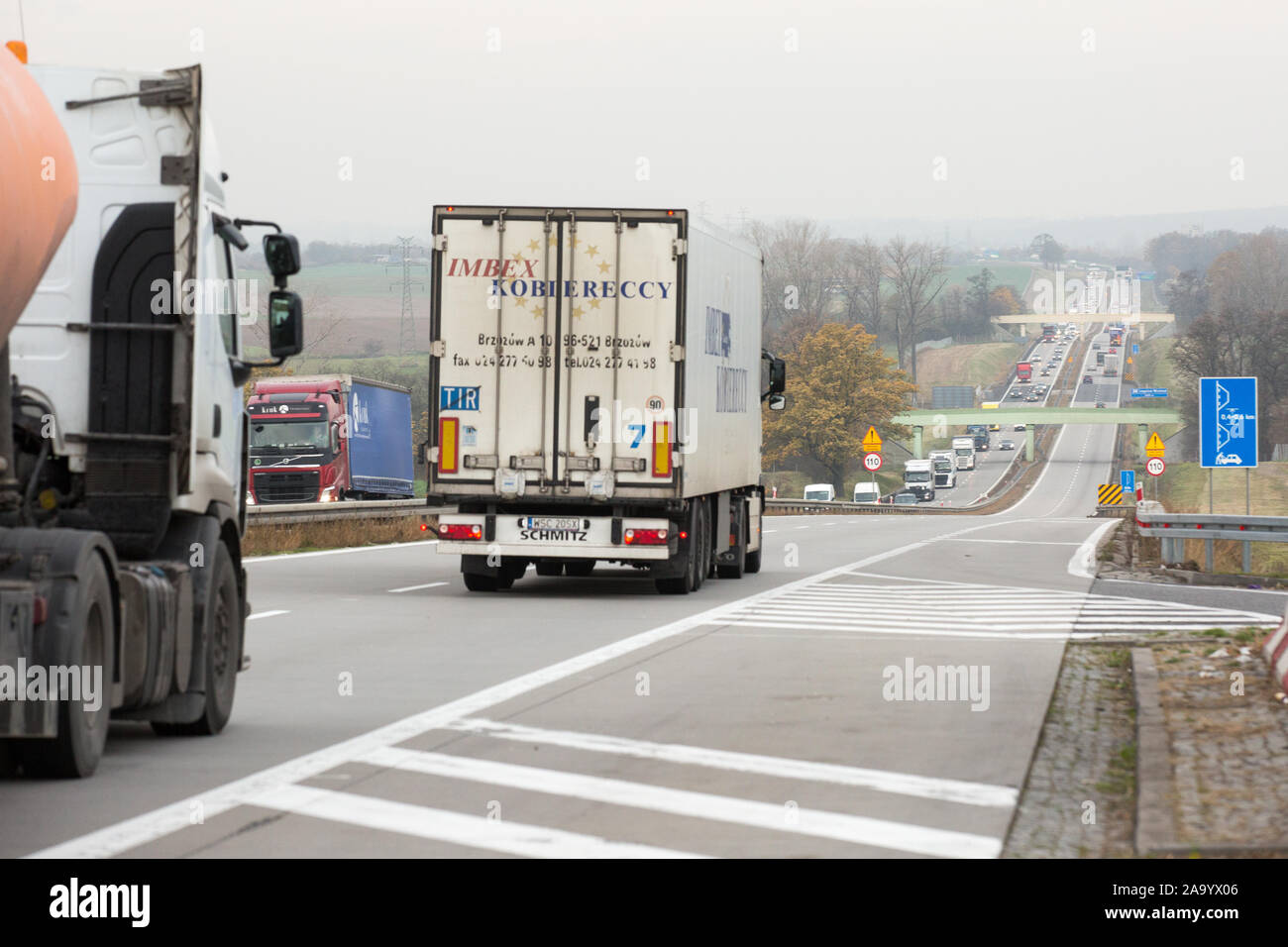 Vehicles seen on the A4 route near Legnickie Pole village.Autostrada A4 ...