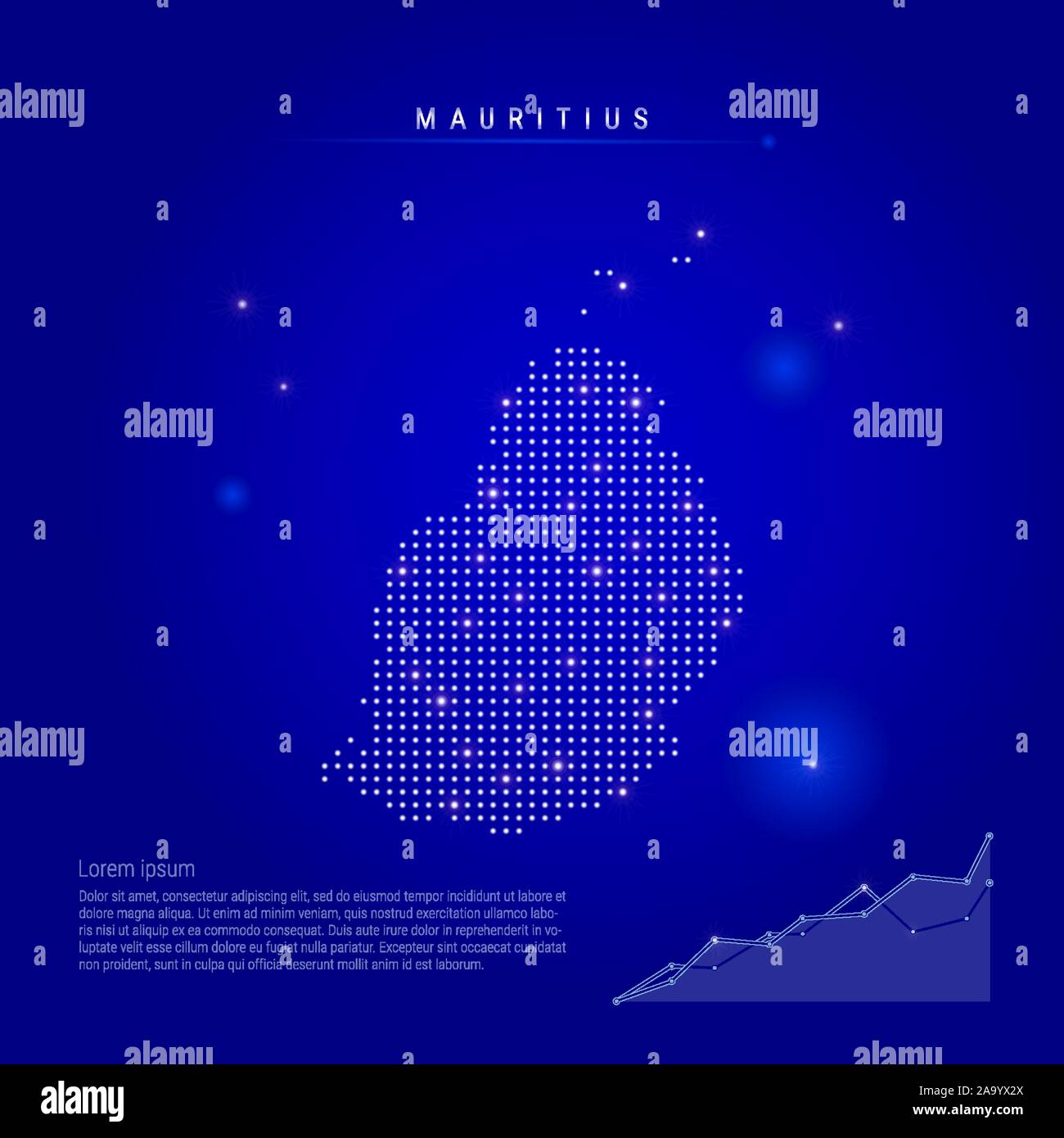 Mauritius illuminated map with glowing dots. Infographics elements ...