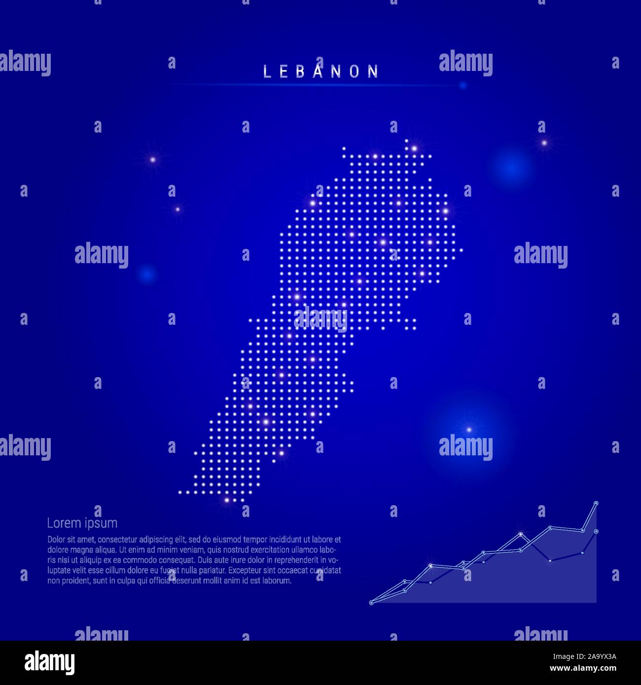 Lebanon illuminated map with glowing dots. Infographics elements. Dark ...