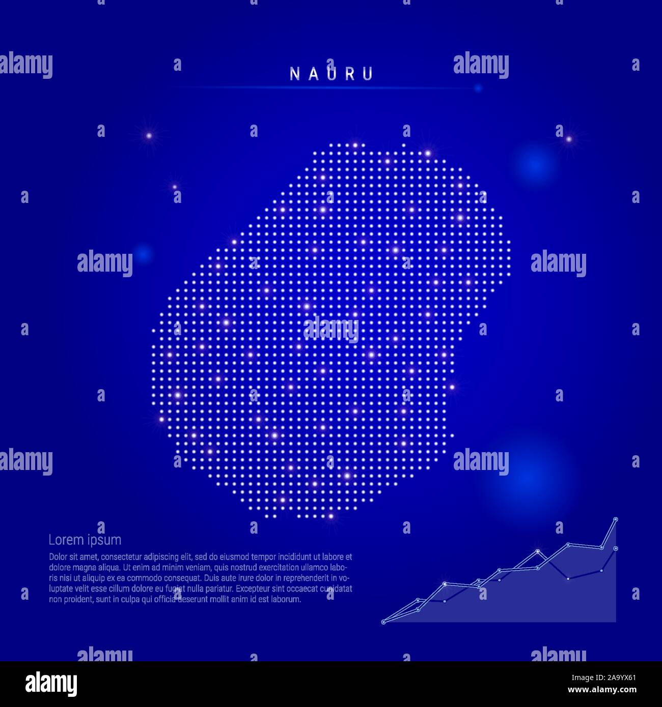 Nauru illuminated map with glowing dots. Infographics elements. Dark ...