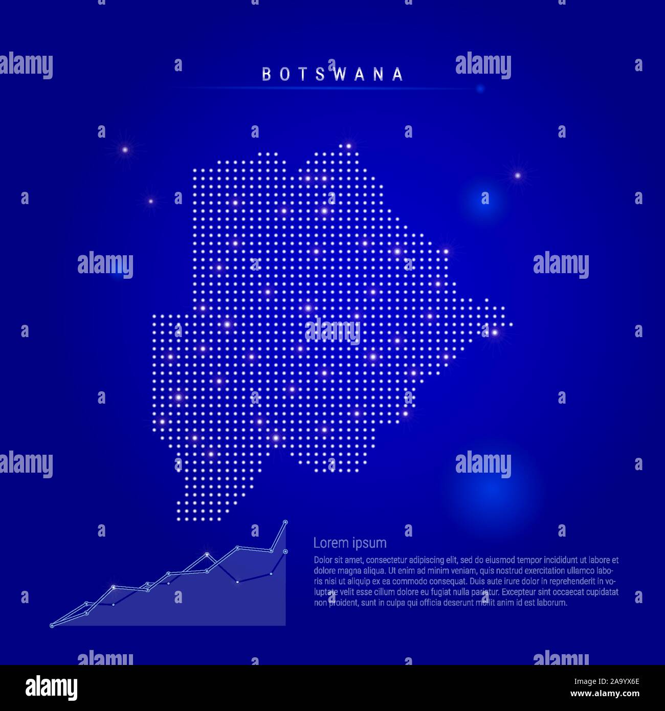 Botswana illuminated map with glowing dots. Infographics elements. Dark ...