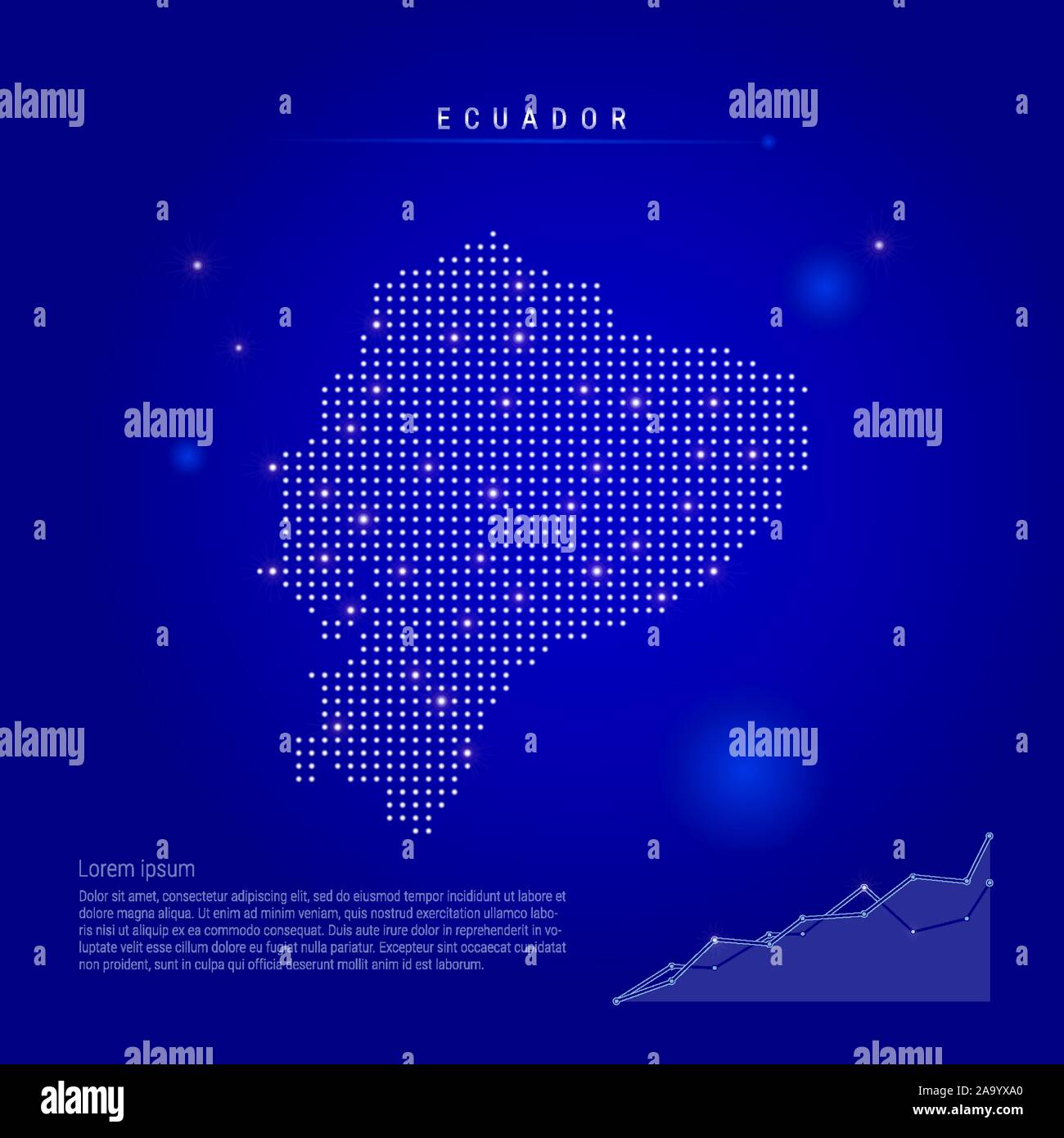 Ecuador illuminated map with glowing dots. Infographics elements. Dark ...