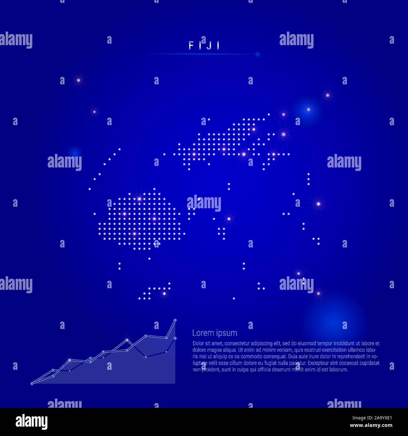 Fiji illuminated map with glowing dots. Infographics elements. Dark ... Fiji illuminated map with glowing dots. Infographics elements. Dark ...