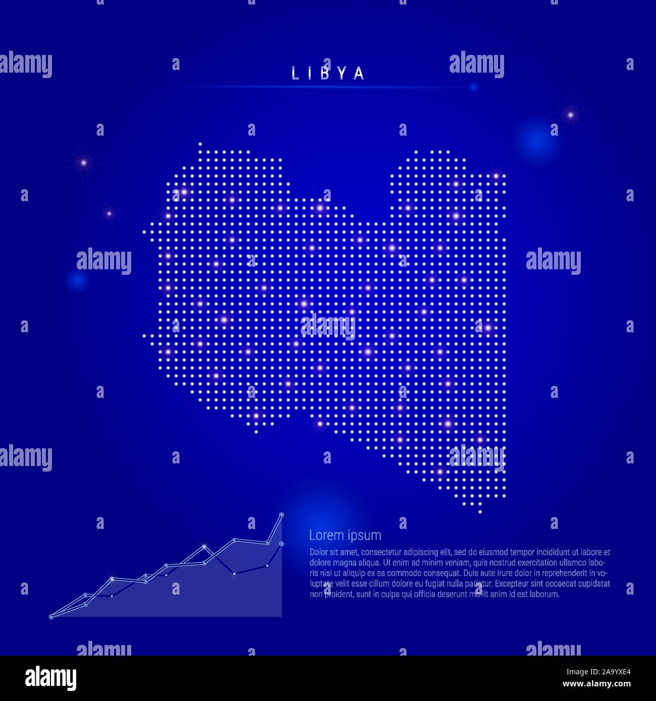 Libya illuminated map with glowing dots. Infographics elements. Dark ...