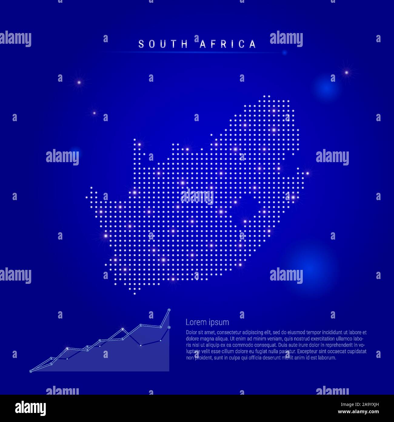 South Africa illuminated map with glowing dots. Infographics elements ...