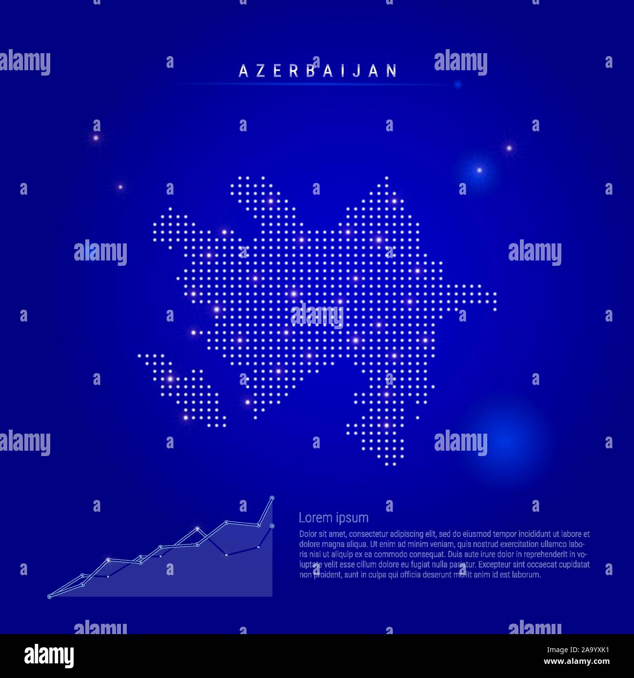 Azerbaijan illuminated map with glowing dots. Infographics elements ...