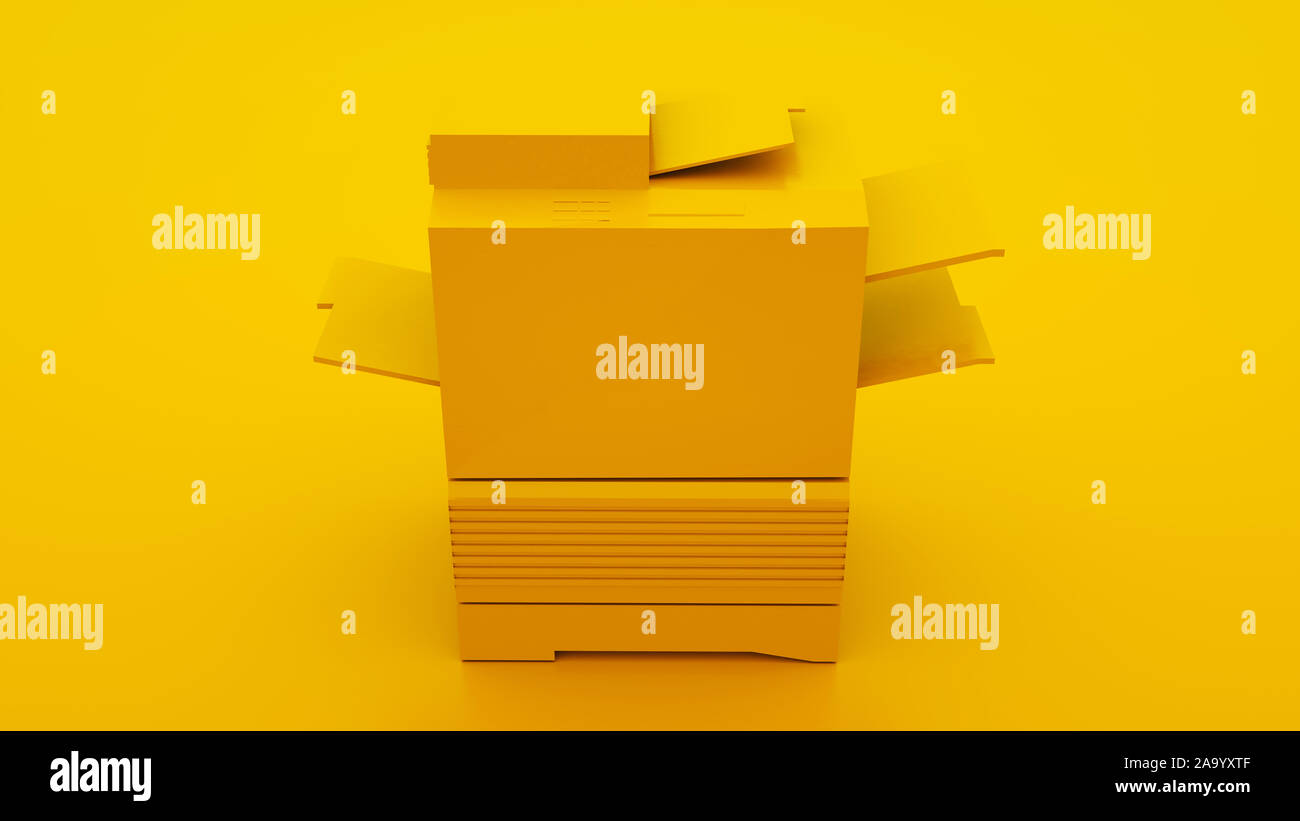 Yellow Office Printer. Minimal idea concept. 3d illustration Stock ...