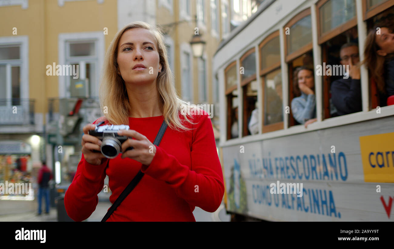 Blonde girl in the city of Lisbon - CITY OF LISBON, PORTUGAL - OCTOBER ...