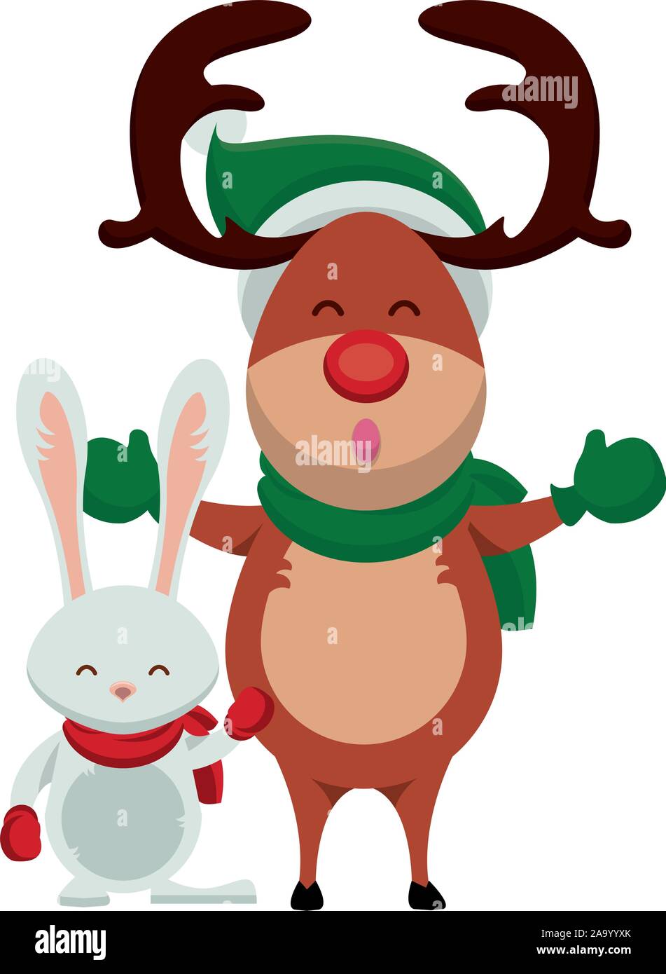 happy merry christmas reindeer with rabbit Stock Vector Image & Art - Alamy