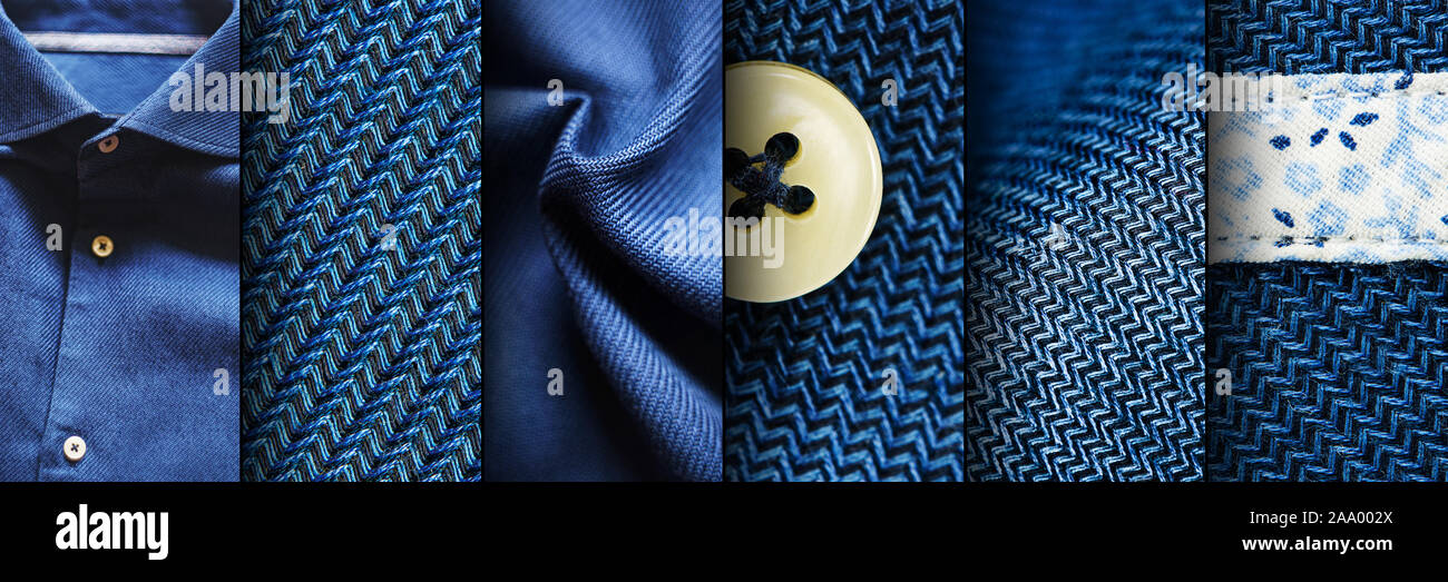 Collage of blue shirt fabric textures. Blue Fabric Set Stock Photo - Alamy